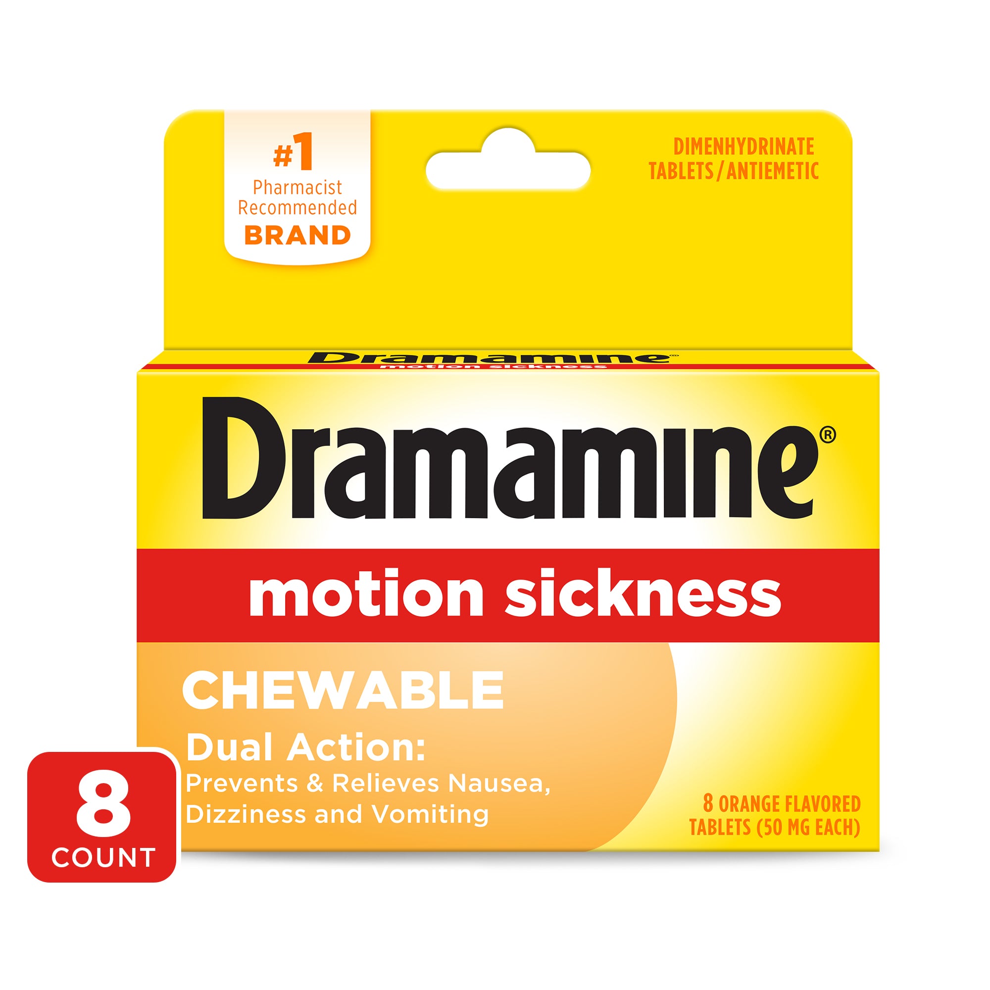 Dramamine Chewable Tablets 50 Mg Orange Flavored Motion Sickness Relie ...