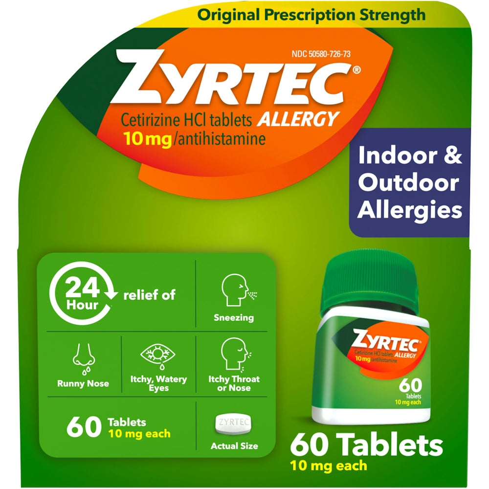Zyrtec 24 Hour Allergy Relief Tablets, 10 Mg Cetirizine HCl Antihistam ...