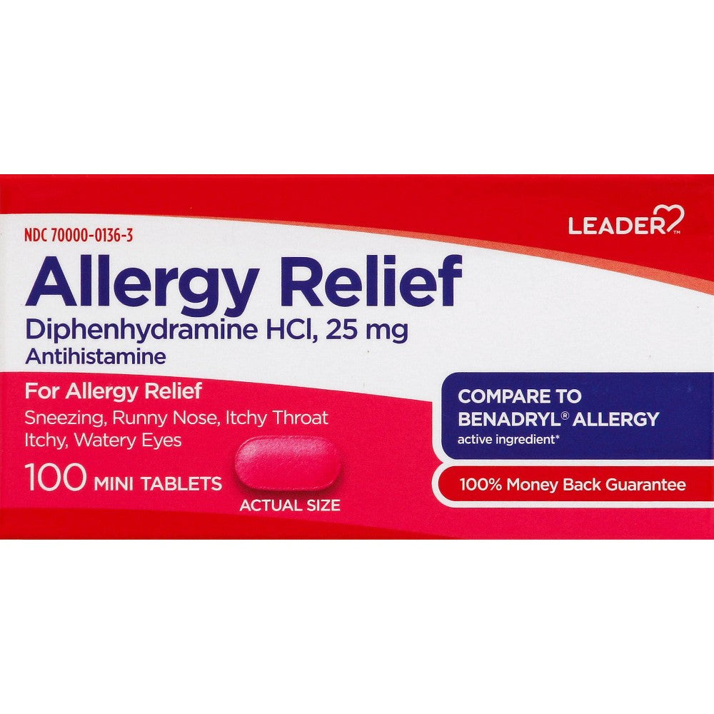 Leader Allergy Relief 25 Mg Mini Tablets, 100Ea — Pasteur Pharmacy