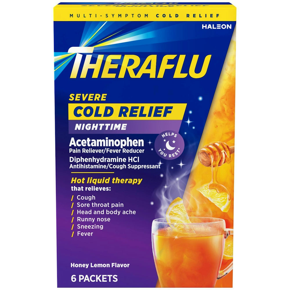 Theraflu Hot Liquid Therapy Severe Cold Relief Nighttime Packets Honey ...