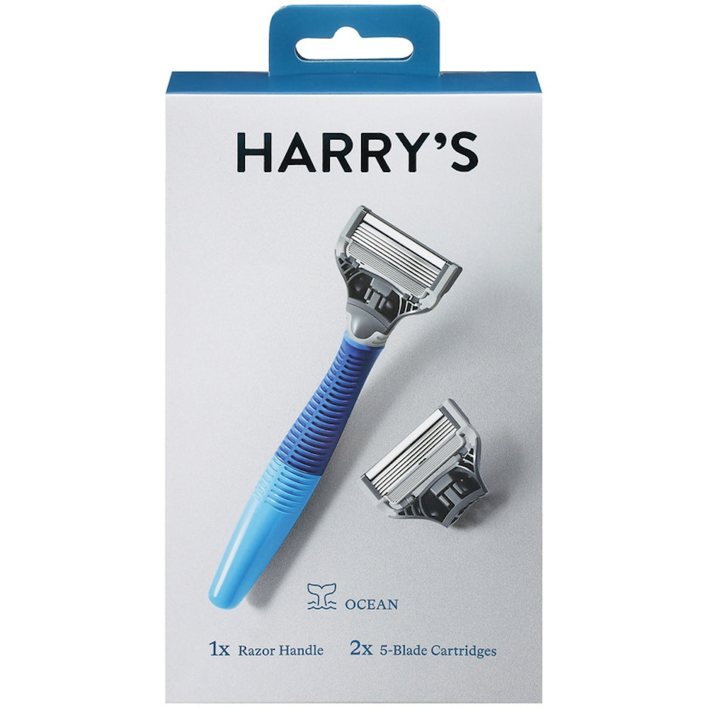 Harry's Ocean Blue Handle Razor for Men with 2 Blade Cartridges ...
