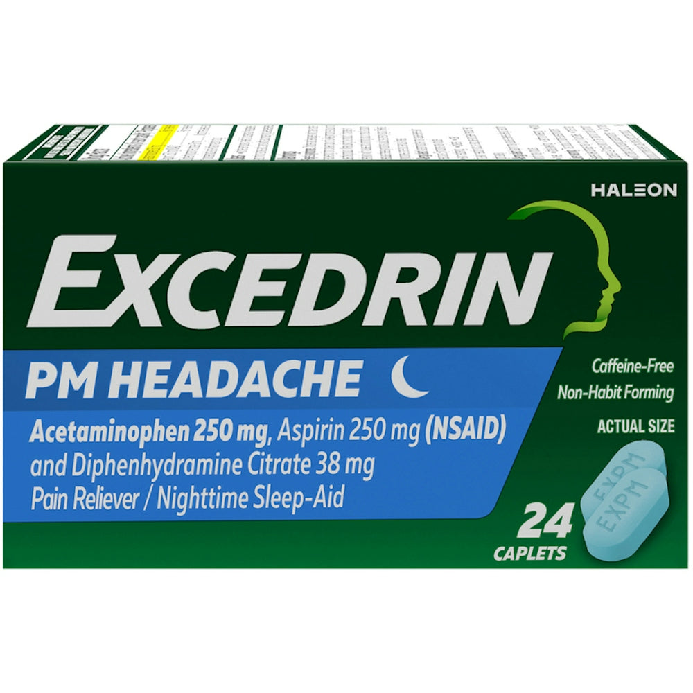 Excedrin Lot Of 2 PM Headache Nighttime Sleep Aid Pain Reliever 24 Cap ...