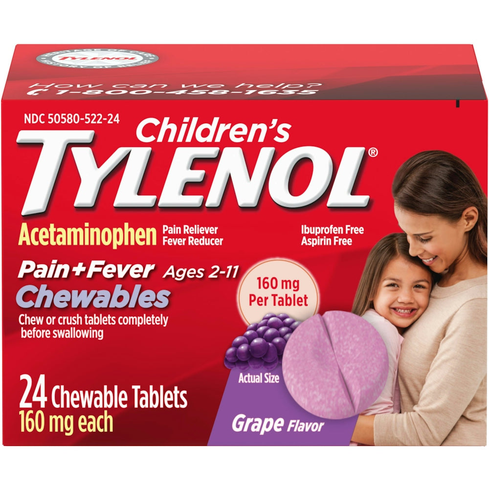 Children’s Tylenol® Chewable Tablets – Pain & Fever Relief (160 mg, Gr ...