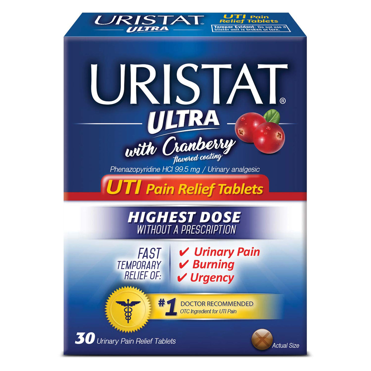 Uristat Ultra UTI Pain Relief, Cranberry Flavored Coating, 30 Tablets ...