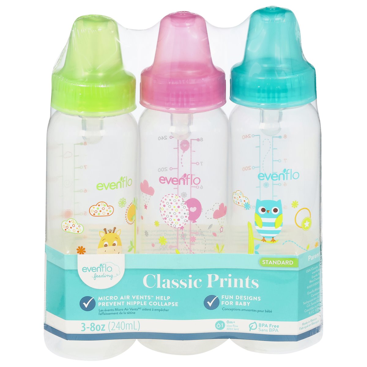 Evenflo Feeding Bottle, Standard, Classic Prints, 0M+, 8 Ounce ...