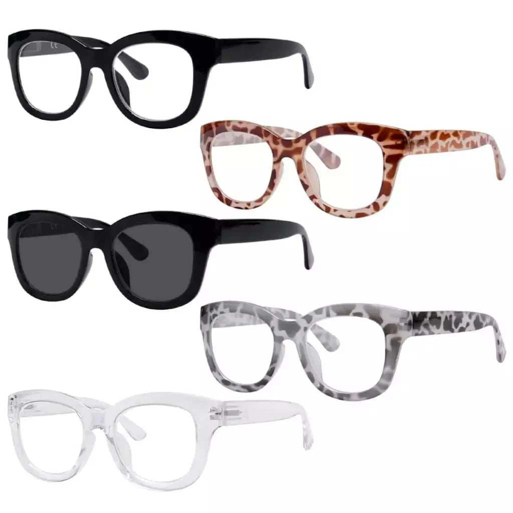 5 Pack Oversized Retro Reading Glasses Classic Square Readers FH1555 ...