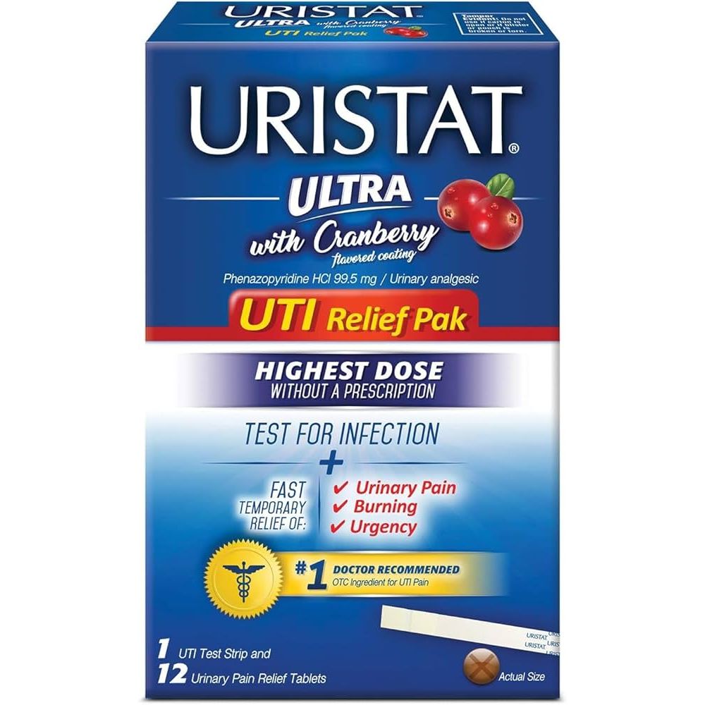 Uristat Ultra UTI Relief Pack – 12 Pain Relief Tablets + 1 Test Strip ...