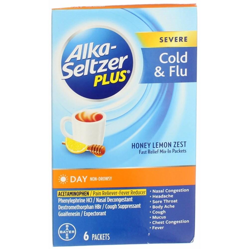 Alka-Seltzer Plus Cold & Flu Day Powder Packets, Honey Lemon Zest ...