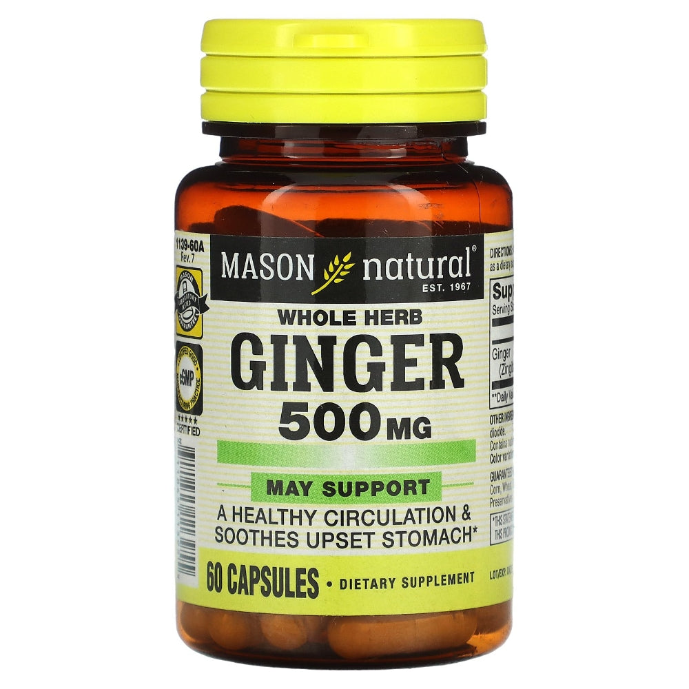 Mason Natural Ginger 500 Mg Premium Herbal Supplement Capsules ...