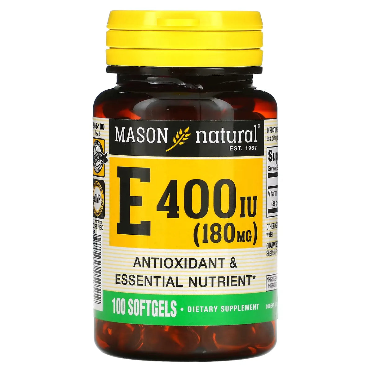 Mason Natural 400 IU (180 Mg ) Vitamin E 100 Softgels — Pasteur Pharmacy