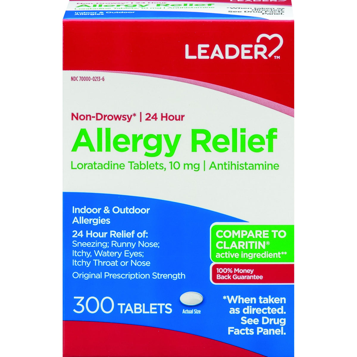 Leader 24-Hour Allergy Relief – Loratadine 10 mg – Non-Drowsy, 300 Tab ...