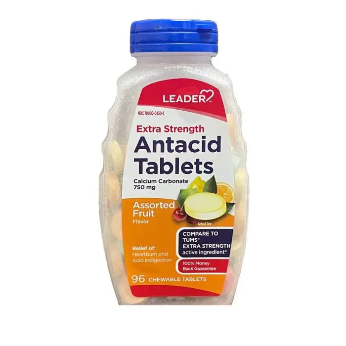 Leader Antacid, Extra Strength, 750mg, Chewable Tablets, Assorted Frui ...